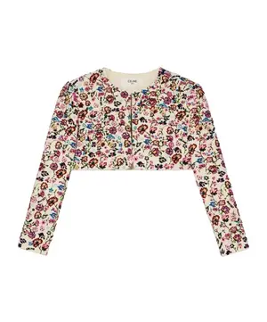 Celine Embroidered Bolero Jacket In Diagonal Wool - Off White