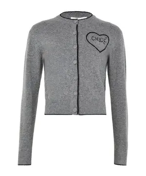 Chloé Cardigan With Logo On Chest - Gray