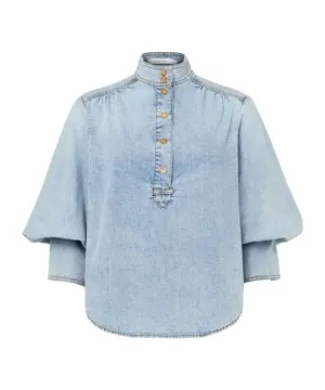 Zimmermann Mandarin Collar Denim Blouse