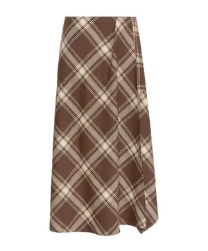 Max Mara Wool Twill Plaid Midi Skirt