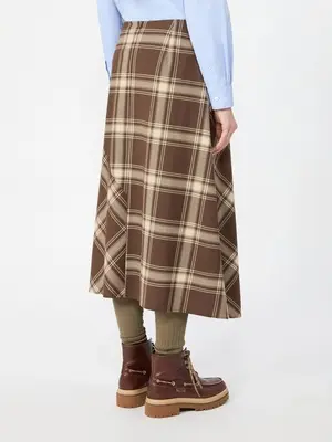 Max Mara Wool Twill Plaid Midi Skirt