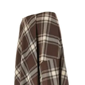 Max Mara Wool Twill Plaid Midi Skirt