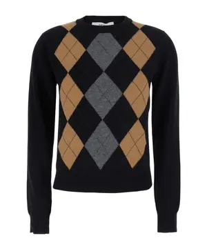 JUCCA Argyle Crew Neck Knitted Sweater - Black