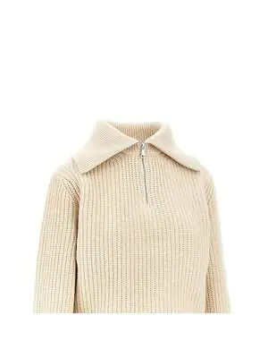 Max Mara Wool Zip-up Roll Neck Jumper - Ice