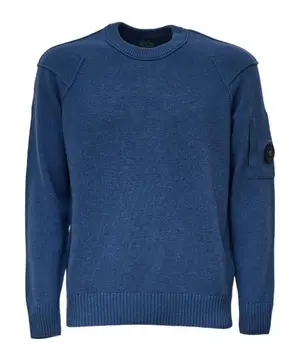 C.P. COMPANY Lens Crewneck Knitted Sweater - Blue