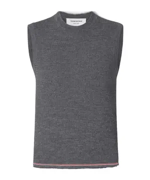 Thom Browne Sleeveless Ribbed Crewneck Top With Rwb Tipping - Medium Gray