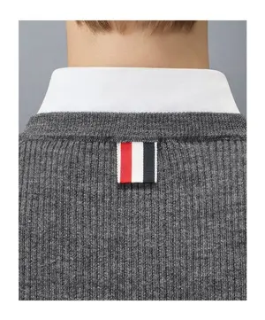 Thom Browne Sleeveless Ribbed Crewneck Top With Rwb Tipping - Medium Gray