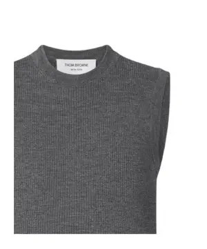 Thom Browne Sleeveless Ribbed Crewneck Top With Rwb Tipping - Medium Gray