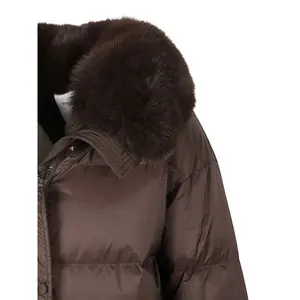 YVES SALOMON Long-sleeved Down Jacket With Fox Fur Collar - Brown