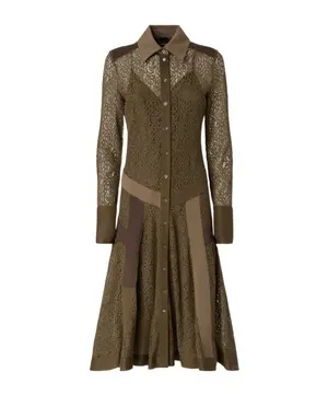 Pinko Lace-panelled Midi Shirt Dress - Brown