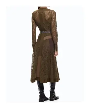 Pinko Lace-panelled Midi Shirt Dress - Brown