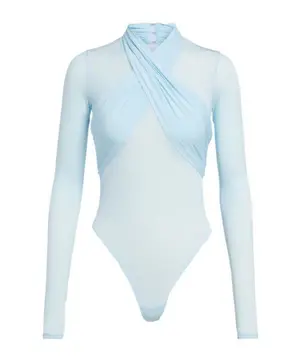 Wardrobe.NYC Long-sleeve Bodysuit With Crisscross Straps - Sky-blue