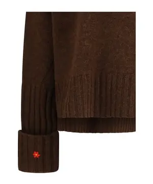 Tory Burch Ribbed Cuff Wool Sweater - Dark Roast