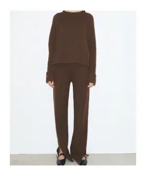 Tory Burch Ribbed Cuff Wool Sweater - Dark Roast