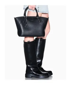 Armani Exchange Logo-charm Grained Shopping Tote Bag