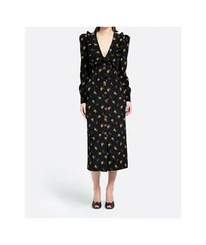 Alessandra Rich Floral-print Silk Midi Dress - Black/yellow