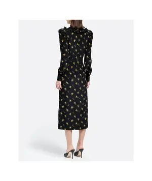 Alessandra Rich Floral-print Silk Midi Dress - Black/yellow