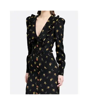 Alessandra Rich Floral-print Silk Midi Dress - Black/yellow