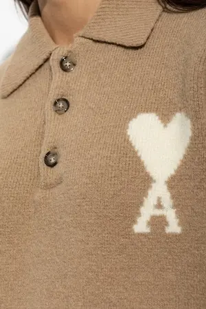 AMI Paris Long-sleeve Knitted Polo Shirt
