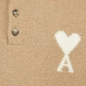 AMI Paris De Coeur Knitted Polo Shirt - Brown