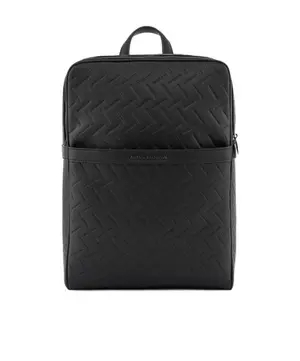 Armani Exchange Embossed-logo Grained-effect Backpack - Black