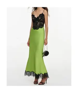 SELF-PORTRAIT Satin Lace Midi Dress