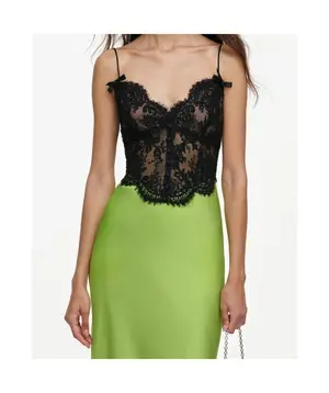 SELF-PORTRAIT Satin Lace Midi Dress