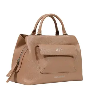 Armani Exchange Textured Handbag With Structured Top Handle And Flap Pocket