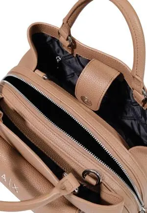 Armani Exchange Textured Handbag With Structured Top Handle And Flap Pocket