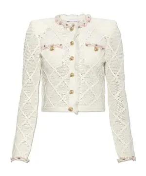 SELF-PORTRAIT Fringe Knit Cardigan - Cream