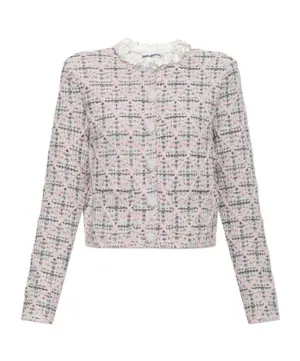 SELF-PORTRAIT Check Knit Cardigan - Pink