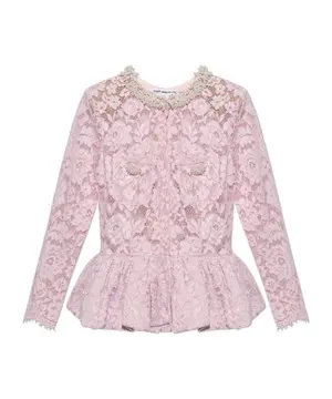 SELF-PORTRAIT Lace Peplum Top - Pink