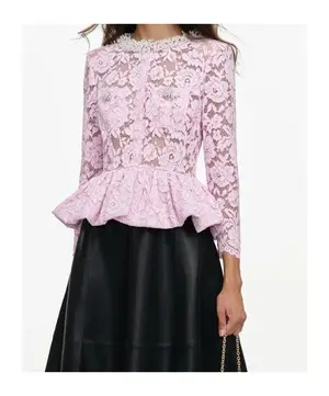 SELF-PORTRAIT Lace Peplum Top - Pink