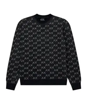 Armani Exchange Long-sleeve Crew-neck Casual Knit Sweater With Allover Jacquard Pattern - Black