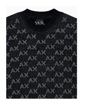 Armani Exchange Long-sleeve Crew-neck Casual Knit Sweater With Allover Jacquard Pattern