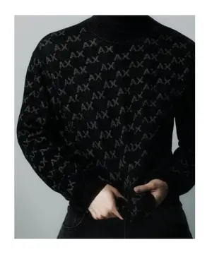 Armani Exchange Long-sleeve Crew-neck Casual Knit Sweater With Allover Jacquard Pattern