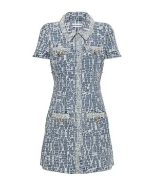 SELF-PORTRAIT Sequin-embellished Collared Denim Mini Dress - Blue