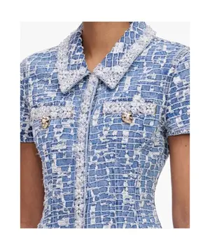 SELF-PORTRAIT Sequin-embellished Collared Denim Mini Dress