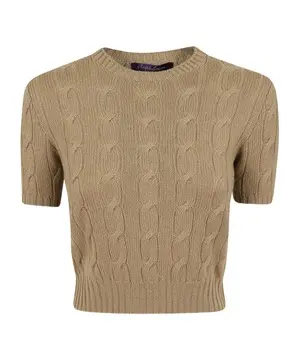 Ralph Lauren Cable-knit Short-sleeve Sweater - Light Brown