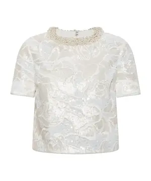 SELF-PORTRAIT Sequin Lace Top - White