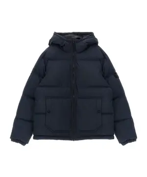 Stone Island Quilted Cotton Jacket With Logo Patch - Blue