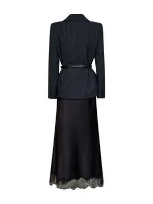 SELF-PORTRAIT Tailored Blazer Satin Midi Dress - Grey