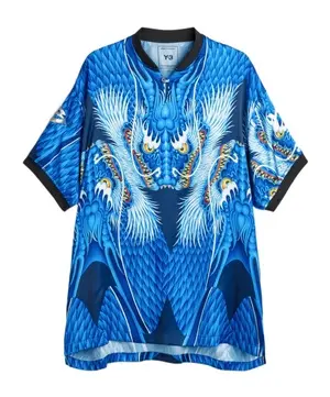 Y3 Y-3 Blue Satin Graphic Jersey With Dragon Print Multicolor