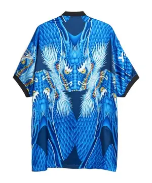 Y3 Blue Satin Graphic Jersey With Dragon Print - Multicolor