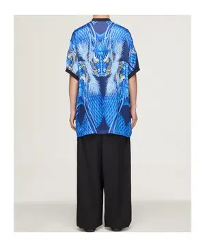 Y3 Blue Satin Graphic Jersey With Dragon Print - Multicolor