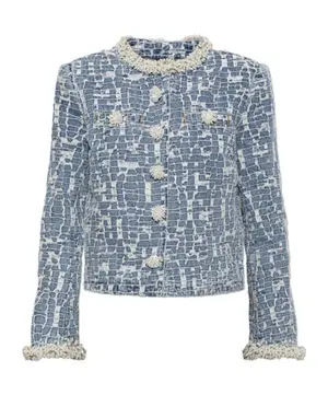 SELF-PORTRAIT Textured Denim Jacket - Blue