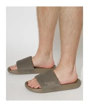 Mcm Ultrasuede Slides With Embossed Logos - Beige