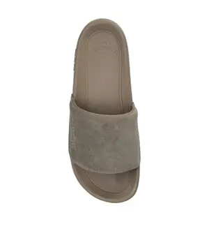 Mcm Ultrasuede Slides With Embossed Logos - Beige