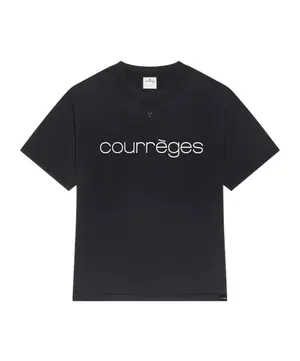 COURREGES Logo-print Stonewashed T-shirt - Black