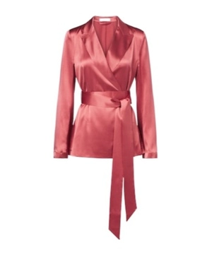JOSEPH Archer Belted Silk Satin Jacket - Pink